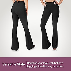 SATINA High Waisted Flare Leggings for Women - Bell Bottom Jeans, Hippy Pants - Buttery Soft Palazzo Yoga Pants with Versatile Sizing - Solid Black