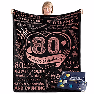 Yantar Ptor Happy 80th Birthday Girts for Women, 80th Birthday Blanket with Gift Box, 80th Birthday Decorations for Women, Birthday Gifts for 80th Women, 80th Gifts Women Travelling Rugs 60"x50"