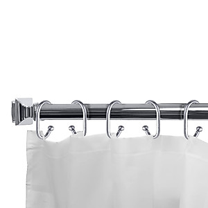 Splash Home Decorative Aluminum C-Shaped Shower Curtain Hooks, Smooth-Glide, Rust-Resistant, Set of 12 - Chrome