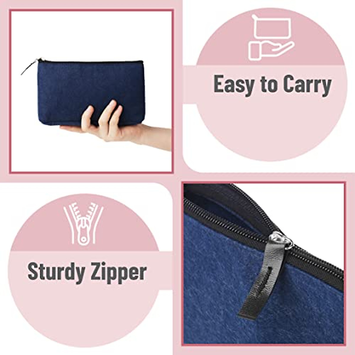 Mr. Pen- Pencil Case, 3 Pack, Blue, Felt Fabric Pencil Case, Pencil Pouch, Felt Pencil Case, Felt Pouch Small, Pen Bag, Pencil Pouch Small, Pen Case, School Supplies, Felt Pencil Bag, Pencil Case