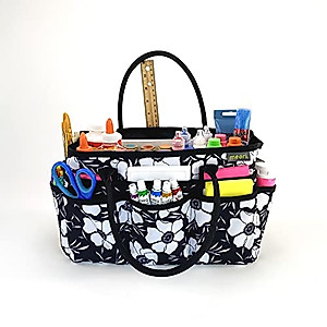 meori Large Portable Craft Tote Bag Caddy Organizer Structured Bottom Zipper Pocket Sewing Paper Art Quilting Padded Handles (Moody Floral)