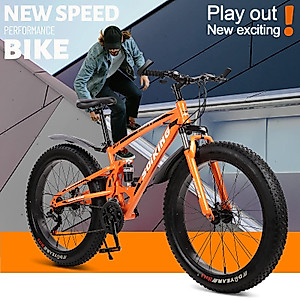 wavsurf Fat Tire Mountain Bike, 26'' 21 Speed Outdoor Snow Beach Hybrid MTB Racing Bikes for Adult, Comfort Cruiser Bicycle, Lightweight City Commuter Road Cycling, Dual Disc Brakes (A), 94x88x38cm