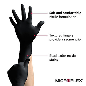 Ansell MICROFLEX BD-100N Black Dragon Zero 5mil Disposable Nitrile Gloves w/Textured Fingertips for Medical, Industrial, Automotive Use - XXL, Black Gloves (Case of 1000)