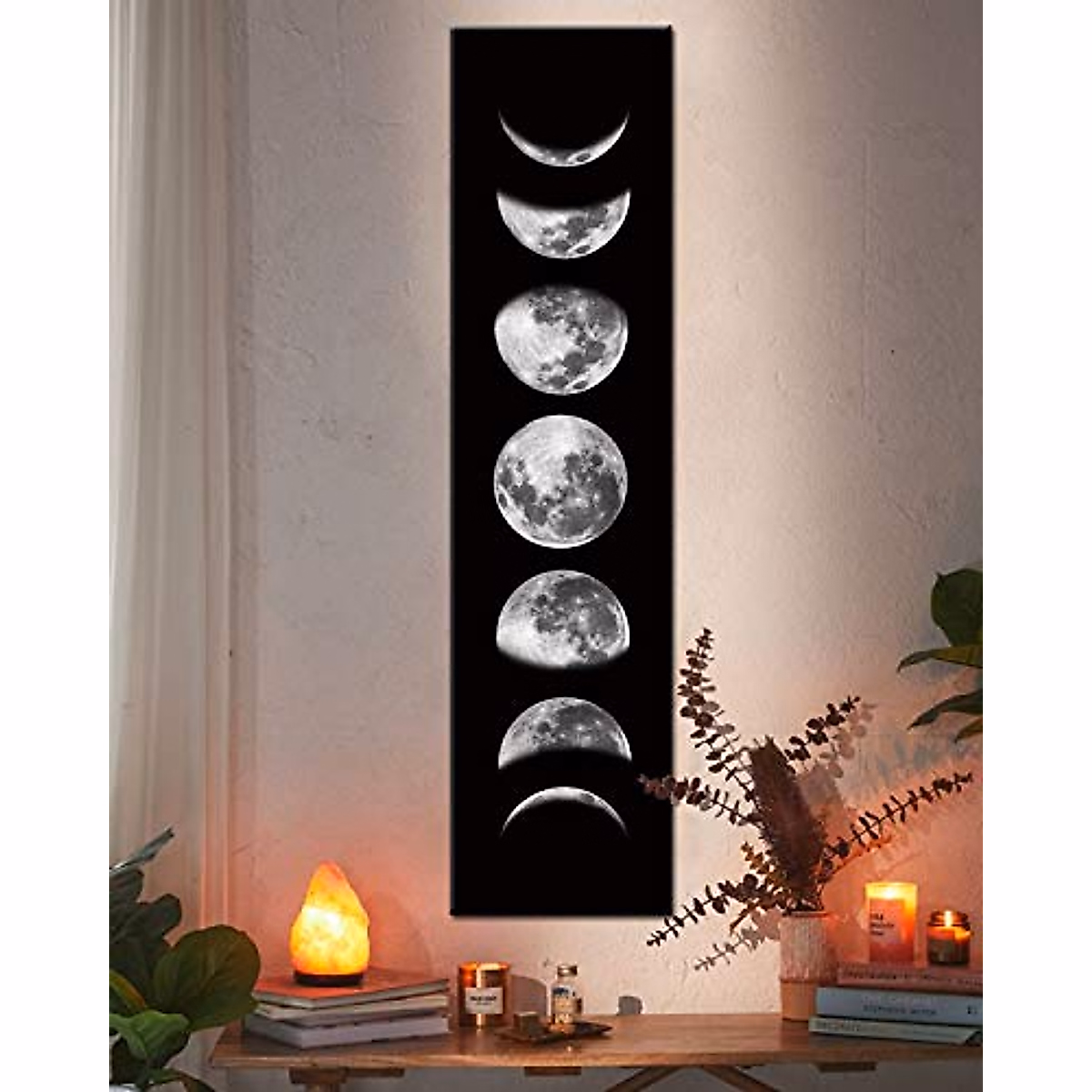Moon Phase Wall Art Painting, Black and White Moon Canvas Print Poster Wall Art Decoration for Bedroom Living room (Black unframed)