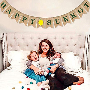 SWYOUN Burlap Happy Sukkot Banner Sukkah Jewish Holiday Party Supplies Garland Decoration