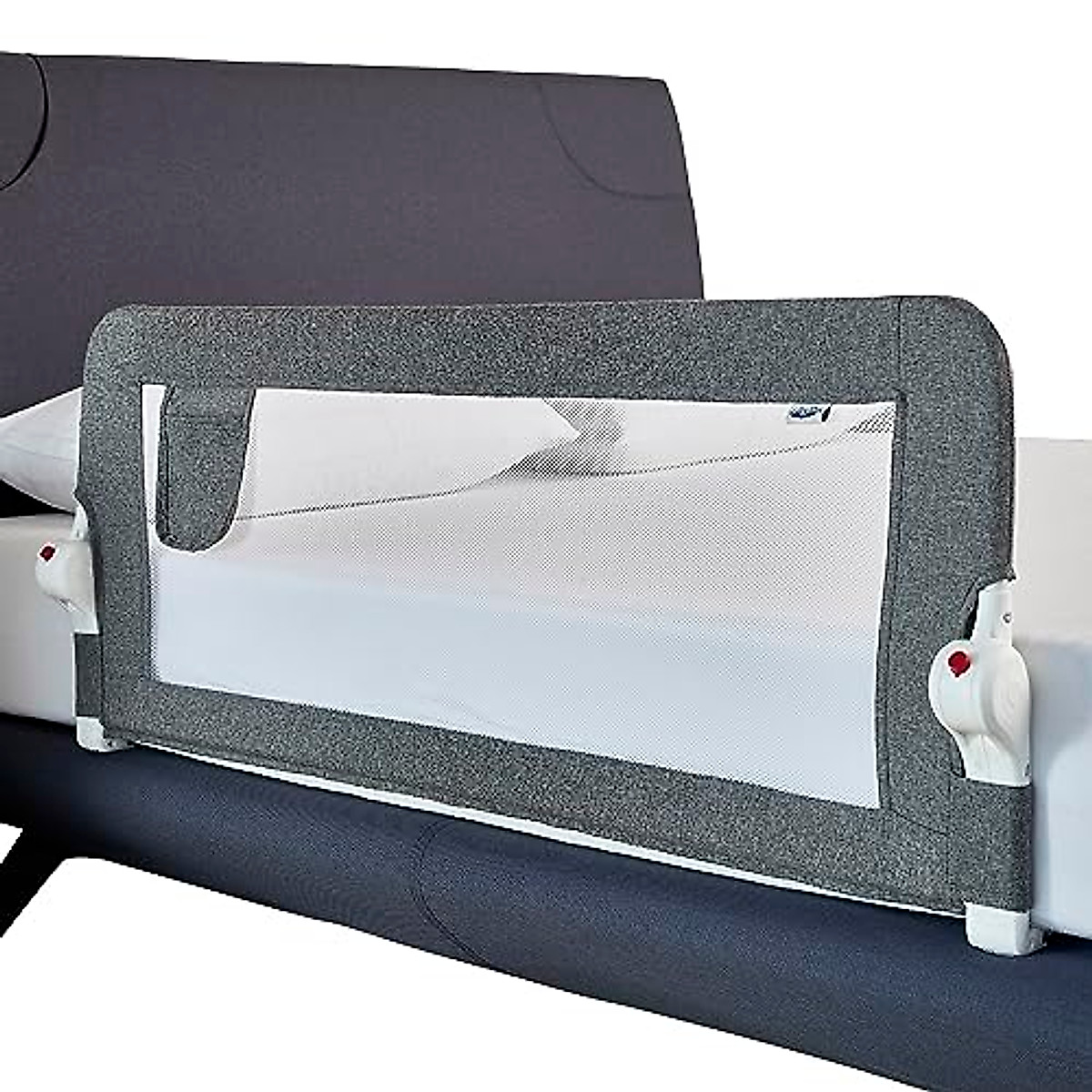 Plushy Kids Bed Rail for Toddlers, Foldable & Extra Long, Safety Crib Rail Guard with Reinforced Anchor Safety, Swing Down Bed Rails for Queen Bed, Full Size Double & King Bed (Grey, 47inch)