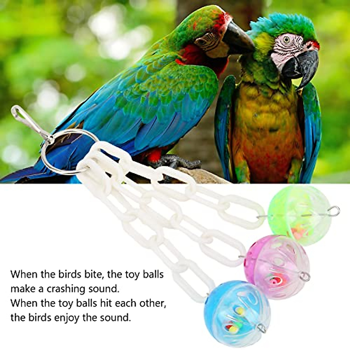 Xirfuni Bird Ball Toys, Plastic Bird Cage Ball Attractive Relieve Anxiety 2 Strings Biting with Hooks for Macaw for Budgie for Cockatiel