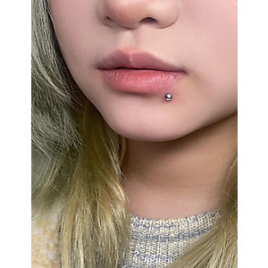 Yaalozei 16G Lip Labret Monroe Medusa Ashley Nose Ring Stud Stainless Surgical Steel Long Short Snake Bite Silver Tragus Helix Cartilage Earring Bar Barbell Piercing Jewelry Women Men 8mm 10mm 12mm