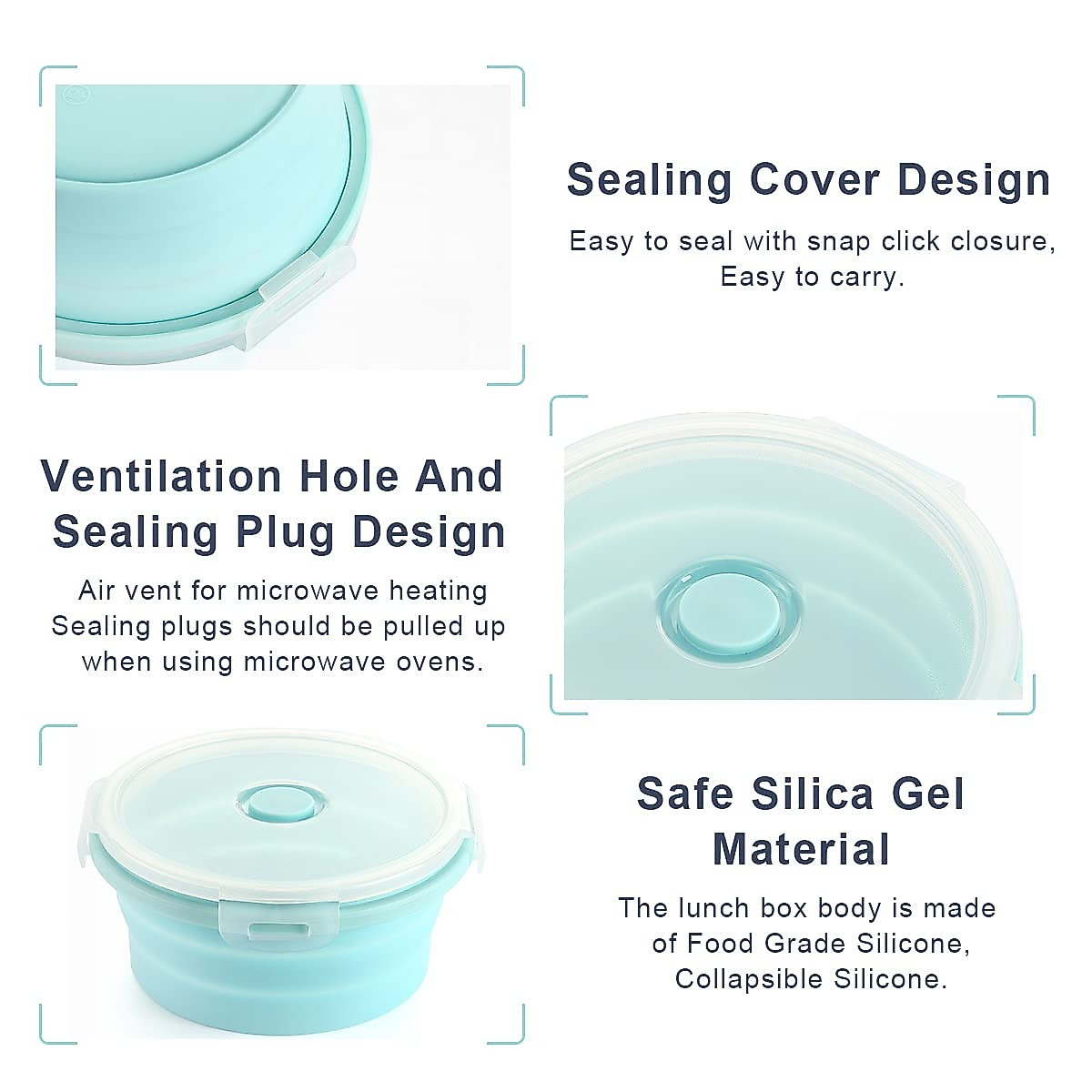 Collapsible Bowls For Camping Rv Storage and Organization ideas Accessories, Set of 4 Round Silicone Food Storage Containers with Lids, Camper Kitchen Essentials for Travel Trailers Inside, Blue