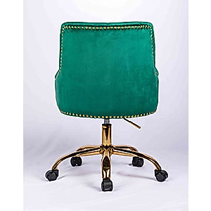 Home Velvet Office Chair Tufted Computer Desk Chair Swivel Adjustable Accent Vanity Chair with Arms Nailhead Trim for Bedroom