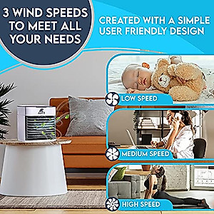 Portable Mini Air Conditioner - USB Powered Cooler - Quiet Desk Fan for Cooling Personal Space - Small Airconditioner Equipped with LED Night Light for Bedroom - Mobile AC For Camping