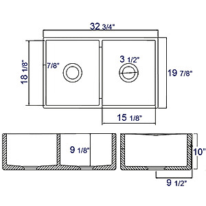 ALFI brand AB537 White 32-Inch Fluted Double Bowl Fireclay Farmhouse Kitchen Sink, White
