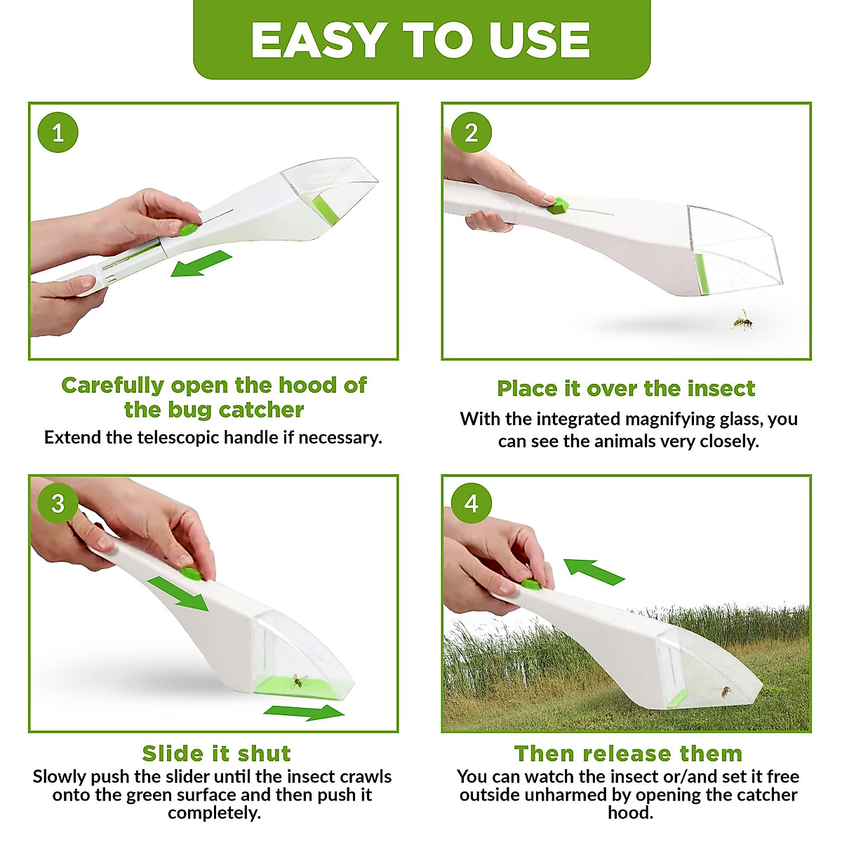 ISOTRONIC Insect Spider Catcher Trap for Bees Butterflies bumblebees Bugs Beetles with Magnifier and Extension Function