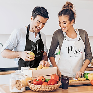 Prazoli His and Her Aprons - Mr Mrs Established 2024 Couples Engagement Gift, Cute Bridal Shower Gift Anniversary Wedding Registry Items & Decoration, Housewarming Gifts For New Home Newlywed Gift