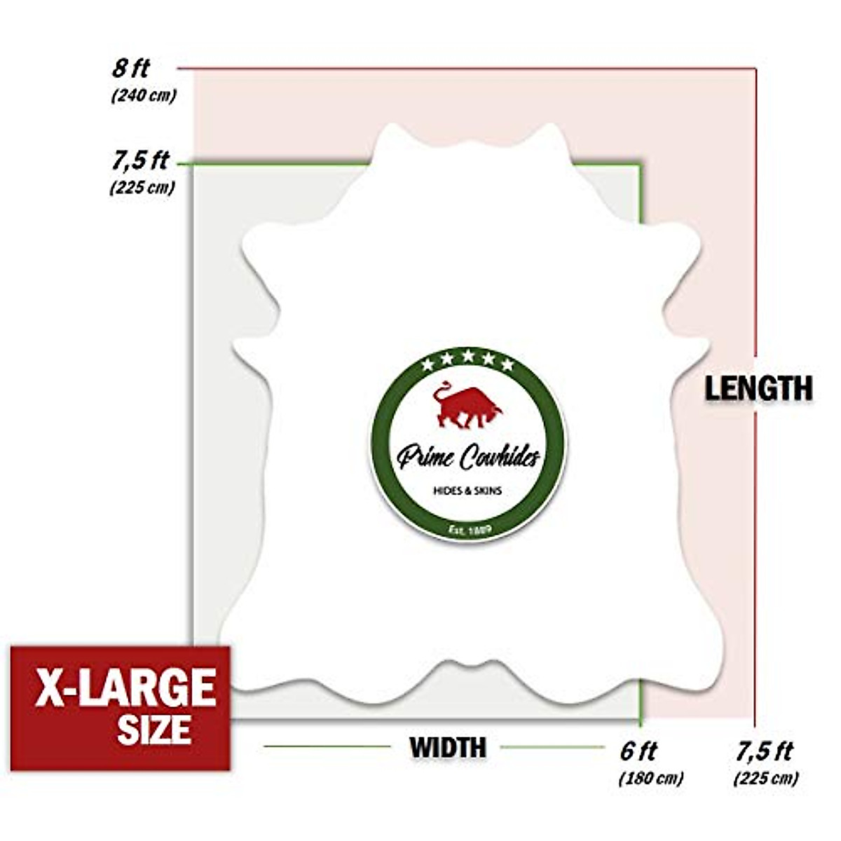 Cowhide Rug Tricolor Genuine Hair on Hide Size: X-Large (6ft x 7,5ft) (180cm x 225cm)