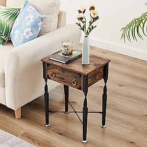 VECELO 3 Pieces Coffee/End/Side Table Set with Storage Drawers for Living Room, Office, Industrial Metal Frame, Easy Assembly, 41.3 in, One+Two, Rustic Brown