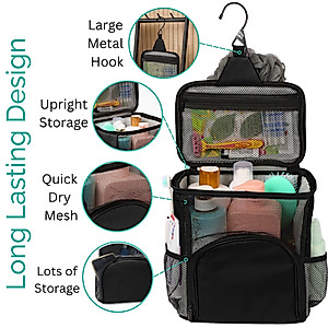 TERRA HOME Portable Shower Caddy For College Dorms - Foldable Mesh Tote - Dorm Room Essentials - Durable Hanging Travel Shower Bag - Perfect for College Students, Men, Women (Black)