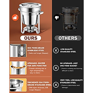 STAIIHOM Soup Chafer - 7QT [Extra 2X Thickened] [Longer Lifespan] 304 Stainless Steel Soup Chafing Dish with Pot Lid and Fuel Holder - Food Grade Commercial Soup Warmers for Parties Catering Buffet