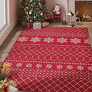 jinchan Christmas Area Rug 5x7 Red Rug Xmas Snowflake Modern Rug Kitchen Rug Washable Rug Non Slip Moroccan Carpet Holiday Decor Geometric Soft Accent Rug for Bathroom Bedroom Dining Room Living Room