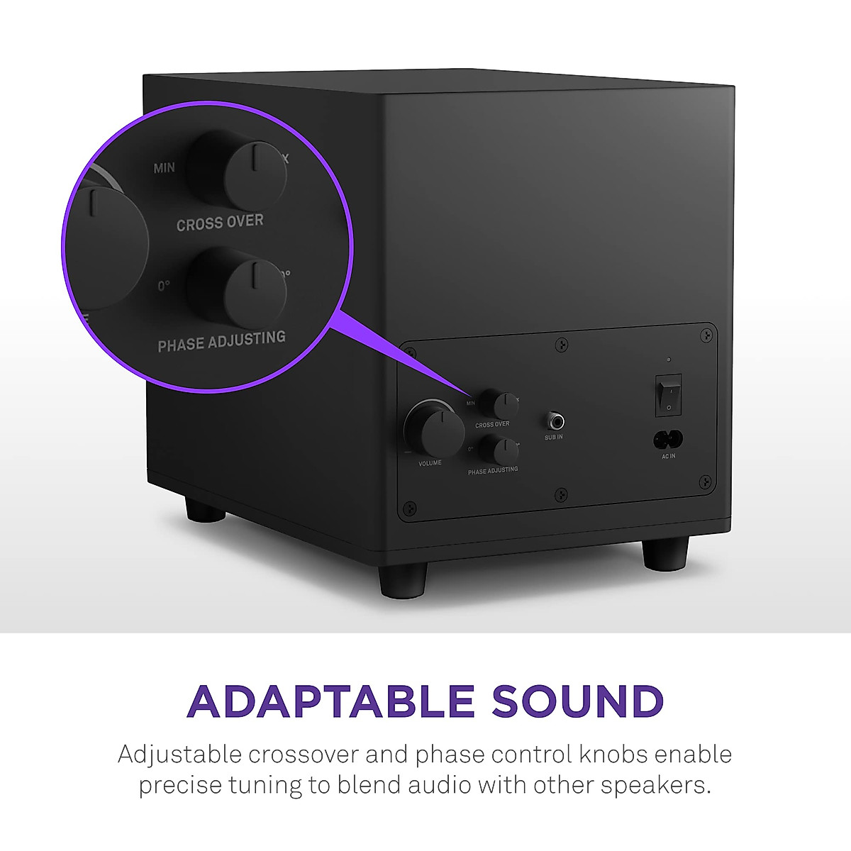 NZXT Relay PC Gaming Subwoofer - AP-SUB80-US - Deep, Powerful Bass - Compact Design - 140 Watts - Down-Firing 6.5" Driver - Crossover & Phase Control - Black