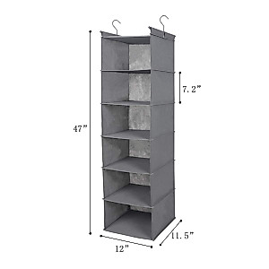 MAX Houser 6 Tier Shelf Hanging Closet Organizer, Closet Hanging Shelf with 2 Sturdy Hooks for Storage,2 Pack, Foldable (Grey)