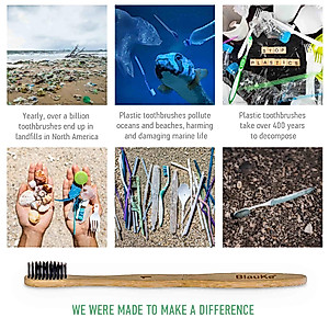 BlauKe Bamboo Toothbrushes Soft Bristles 4-Pack – Biodegradable, Sustainable, Natural, Eco-Friendly – Black Charcoal Wooden Toothbrushes