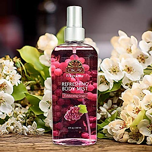 OKAY Fragrance Exhilarating Grape Body Mist - Body Spray for Women, Light Perfume Mist for Skin, Clean Refreshing Scent, Uplifting and Fruity, Silicone and Paraben Free - 8 Fl Oz