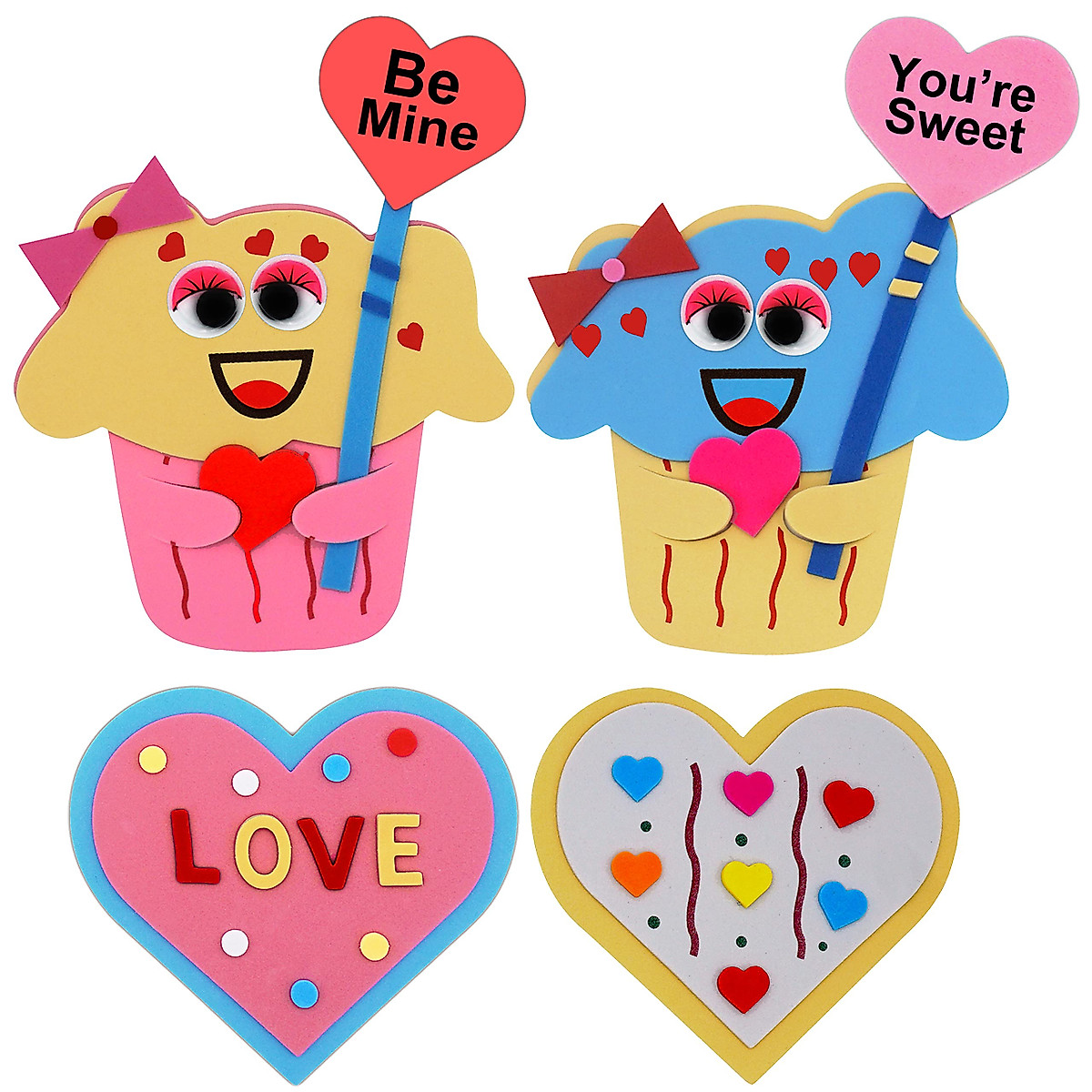 4E's Novelty Valentines Crafts for Kids Foam (Makes 12) Magnet Cupcake & Heart Cookie Kit Valentines Day Crafts for Kids Bulk for Classroom Home Activity