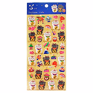 EatingBiting 4 Sheets More Than 140pcs Japanese Maneki Neko Foam Stickers Lucky Fortune Fengshui Stickers Diary Scrap Book Scrapbooking Decor Decoration School Office Stationery Reward Gift