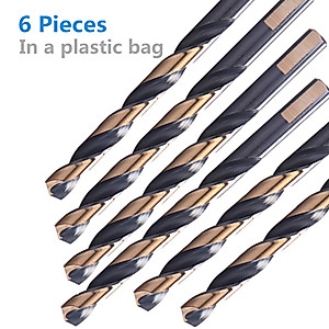 6 PCS, 21/64", Black and Gold, Drill Bits