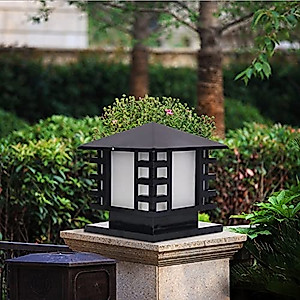 Post Lights Outdoor Chinese IP65 Waterproof Black Finish Outdoor Column Lamp Rustproof Garden Wall Patio Pillar Post Lamp Fixture Square Frosted (Diameter 25cm) ()