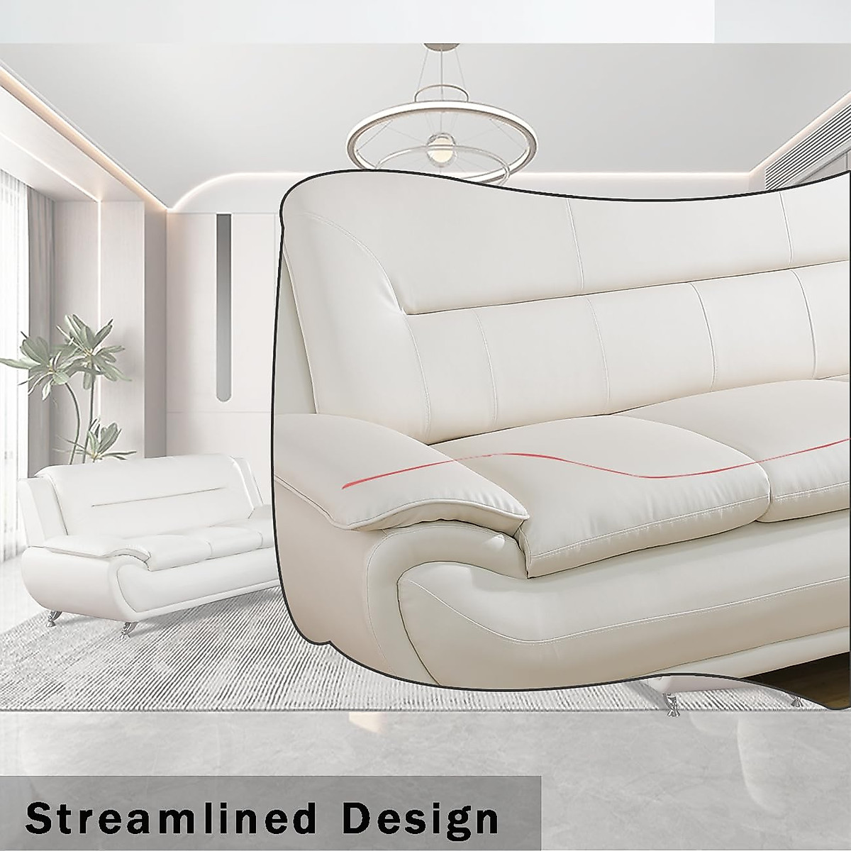 Dekmxas Leather 2 Piece Sofa Set, Sectional Couch, Modern Sofa for Living Room, Bedroom - B-Creamy White