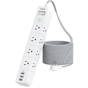 10 ft Extension Cord, Power Strip Surge Protector - 8 Widely AC Outlets 3 USB, Flat Plug, Desktop Charging Station with Overload Protection, Wall Mount for Home, Office, Travel, Computer ETL Listed