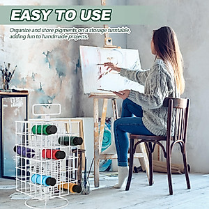Yaocom 2 Pcs Spinning Paint Organizer Rack 360 Degree Rotating 6 Tier Paint Storage Tower Paint Holder Paint Storage Holder Stand Holds up to 48 (2 oz) Bottles for Art Acrylic Painting, White