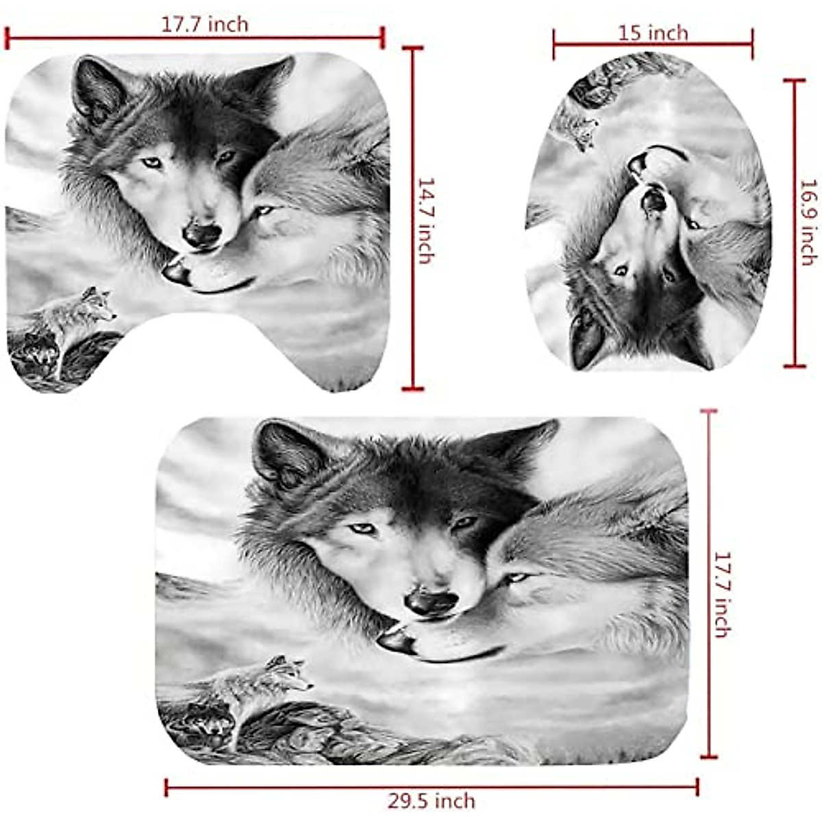 Wolves Bathroom Sets with Rugs,4 Pcs Wolf in The Forest Shower Curtain Sets with 12 Hooks, Wolves Cloud Bathroom Sets with Fabric Shower Curtains and Rugs