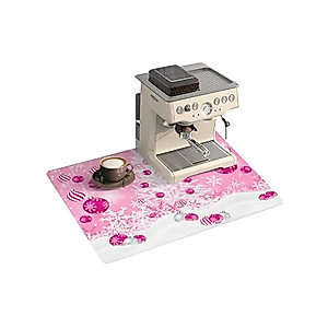 Coffee Mat for Counter, Pink Christmas Balls Xmas Tree Winter Snowflake Absorbent Hide Stain Coffee Bar Mat, Non-slip Coffee Bar Accessories Kitchen Drying Mat Fit Under Coffee Maker Espresso Machine