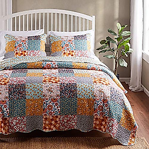 Greenland Home Carlie Modern Floral Reversible Quilt Set, 3-Piece King, Calico Patches
