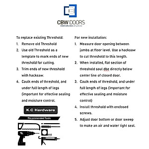 CBW Doors Aluminum Threshold 4" Wide 1/2" High (48 Inch Length)
