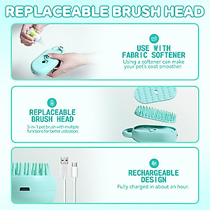 Cat Steam Brush,3 in 1 Steamy Cat Brush,Cat Brush for Shedding, Multifunctional Pet Steam Brush Cat Hair Brush for Removal of Shedding and Tangled Hairs,Water Brush for Cats (Green)