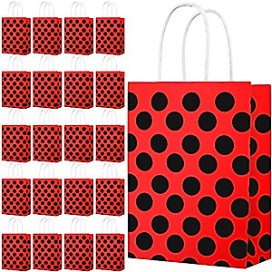 20 Pieces Ladybug Birthday Party Favor Bags Ladybug Red Black Polka Dot Kraft Paper gift Bags Ladybug Party Supplies for Ladybug Theme Party Wedding Birthday Party Christmas Baby Shower Decorations