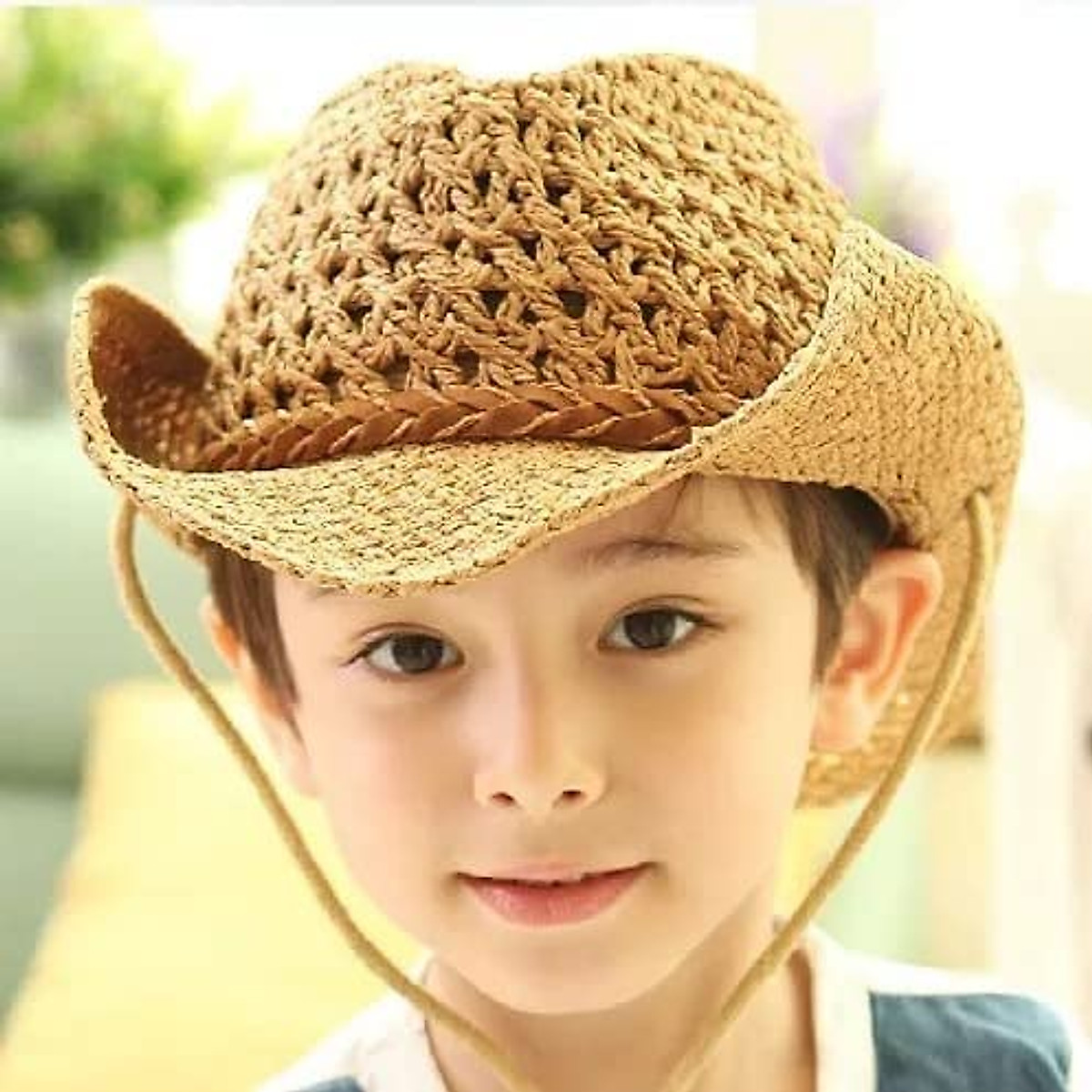 Straw Cowboy Sun Hat for Women/Kid Shapeable Western Style Country UPF 50+ Cap