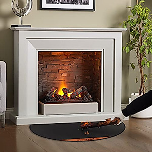 FLASLD Fireproof Fireplace Mat 28×48Inch Half Round Hearth Rug Protects Floors from Sparks Embers, Black with Brown Label