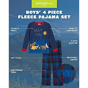 Eddie Bauer Boys' Pajama Set - 4 Piece Matching Fleece Graphic Pajama Tops and Pajama Pants for Boys (Sizes: XS-L), Size Medium, Blue/Grey