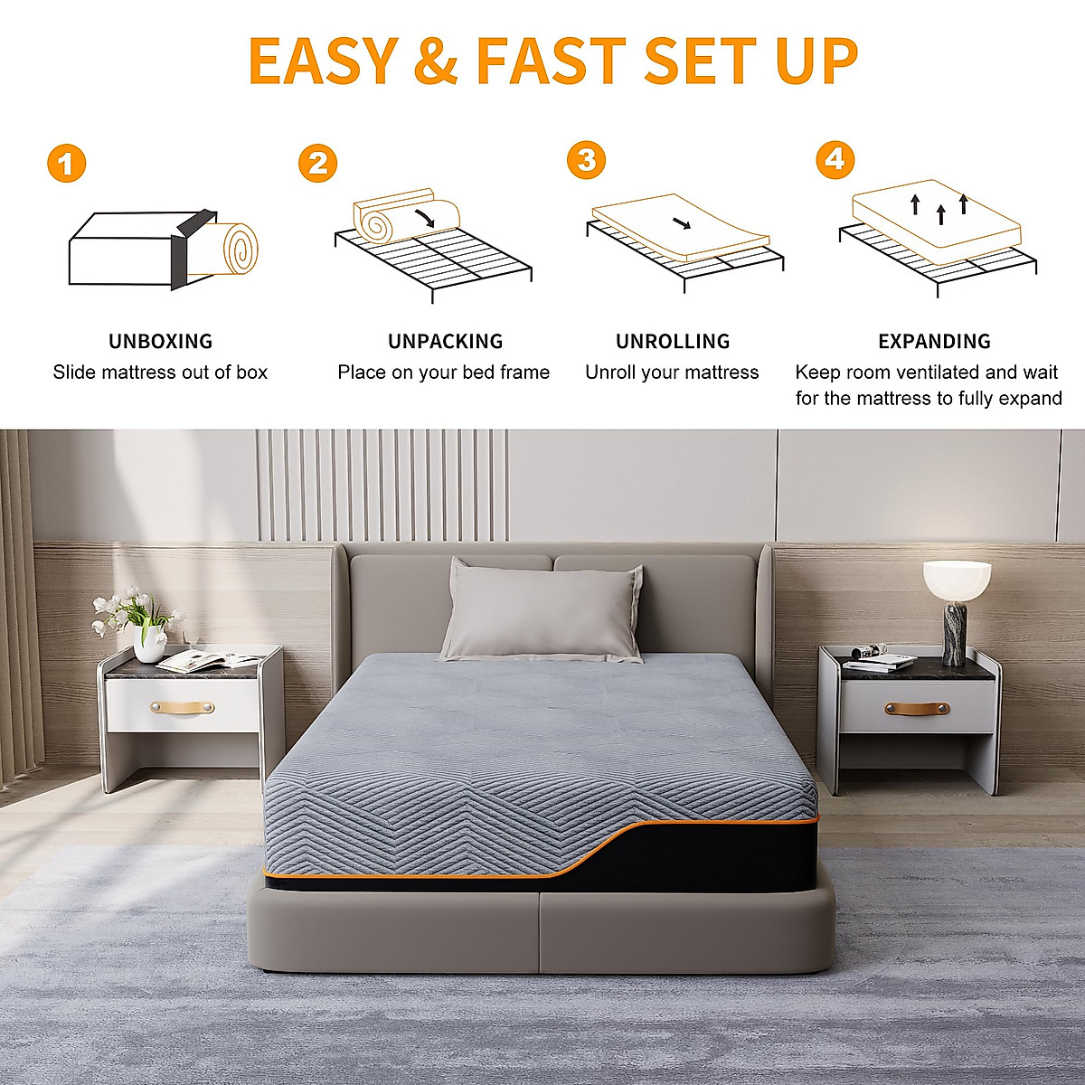 ESHINE 14 inch Full Memory Foam Mattress - Full Size Mattress with Cooling Gel Memory Foam for Pressure Relief, Green Tea Mattress in a Box for Comfort Sleep, CertiPUR-US Certified, Dark Grey