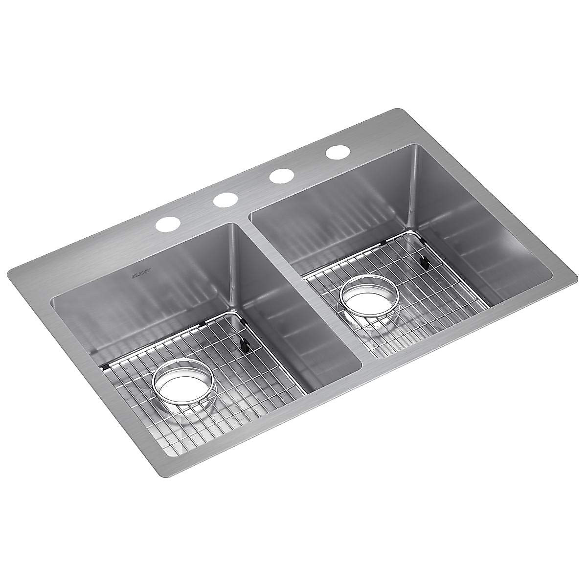Elkay Crosstown ECTSR33229TBG4 Equal Double Bowl Dual Mount Stainless Steel Kitchen Sink Kit