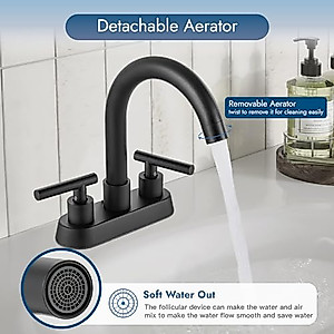 Cinwiny Matte Black Bathroom 4 Inch Centerset Sink Faucet SUS304 Double Handles Swivel Spout Deck Mount Mixer Tap with Pop-up Drain Lavatory Bathroom Vanity Faucets