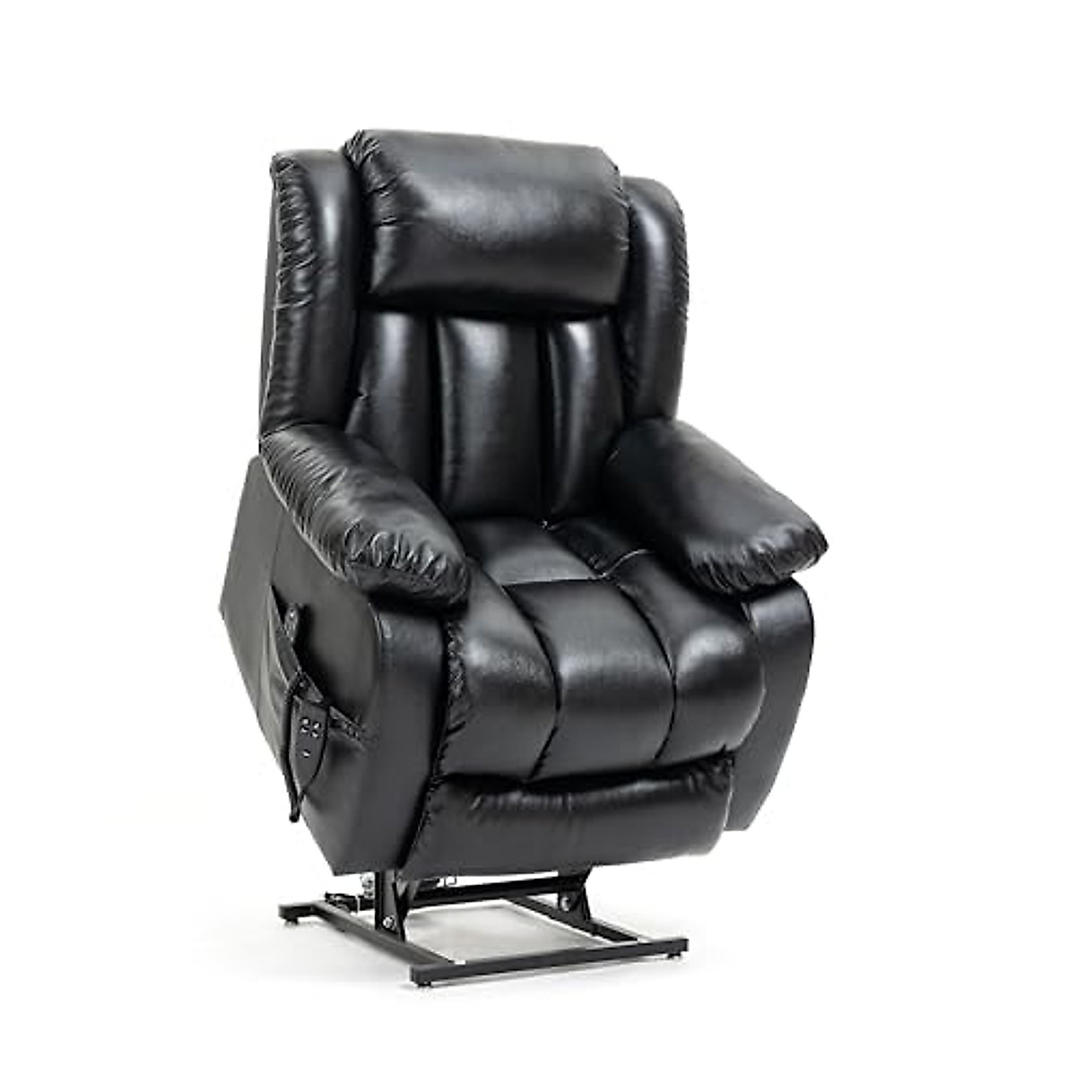 Electric Power Lift Chairs Recliner,Genuine Leather Upholstered Reclining Lifting Chair,Heated Vibration Massage Sofa Armchair, Dual Motor Infinite Position Lounge Couch w/Side Pockets and USB Ports