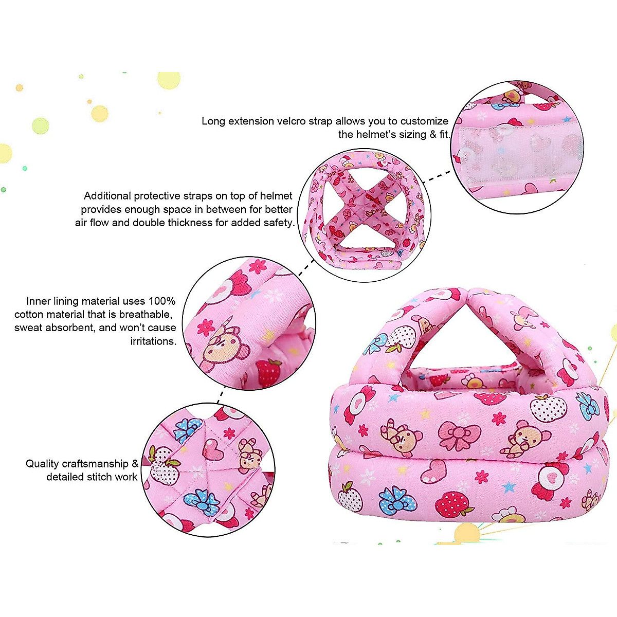 Baby Safety Helmet+2 Pairs Baby Crawling Knee Pads, Soft Comfortable Adjustable Baby Head Protective Cap Hat, Toddler Anti-Slip Knee Pads, for Baby Toddler Sitting Walking Climbing Running (Blue)