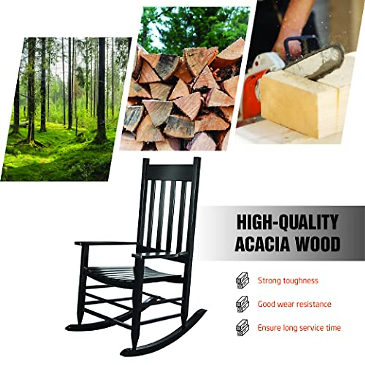 HOMESTEAD Wooden Rocking Chair, Black