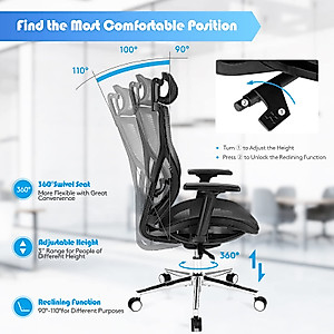 Giantex Ergonomic Office Chair, High-Back Mesh Executive Chair, with Adjustable Headrest, 3D Armrest, Lumbar Support, Reclining Backrest, Swivel Home Desk Chair, Computer Task Chair